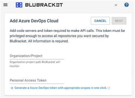 generate a personal access token pat in azure devops blubracket