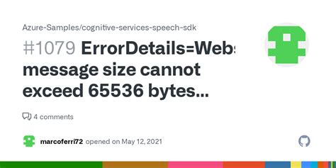 errordetails websocket message size cannot exceed 65536 bytes websocket