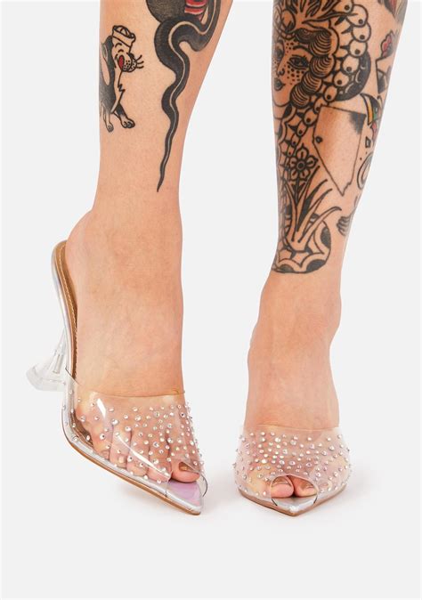 Rhinestone Pointed Toe Mule Heels Clear Dolls Kill
