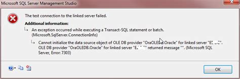 sql server test connection for linkedserver in ssms failed on client