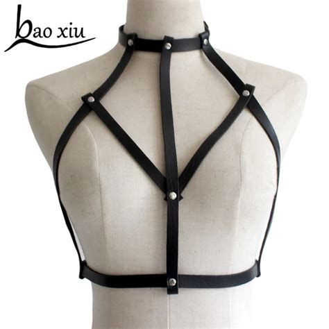 New Sexy Accessories Leather Goth Lingerie Elastic Choker Harness Cage