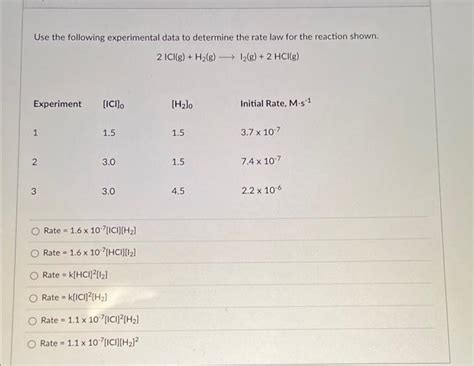 Solved Use The Following Experimental Data To Determine The