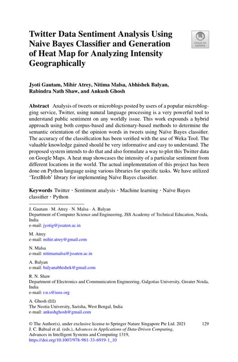 Pdf Twitter Data Sentiment Analysis Using Naive Bayes Classifier And