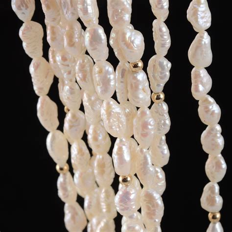 Five Strand 14k Yellow Gold Freshwater Rice Pearl Necklace Ebth