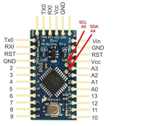 arduino pro mini sda and scl pins