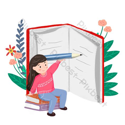 فتاة تدرس التعليم تجلس على كتب الدراسة صور Png تحميل مجاني Pikbest