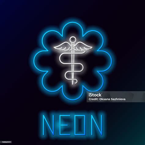 Garis Neon Bercahaya Biru Bintang Darurat Simbol Medis Ular Caduceus