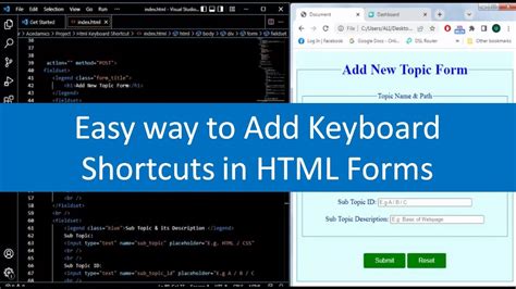 how to add keyboard shortcuts to html forms in a website without