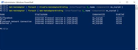 disable ipv6 on all ethernet adapters using powershell