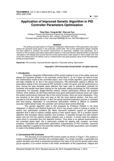 Pdf Application Of Improved Genetic Algorithm In Pid Controller