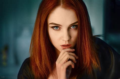 Hd Wallpaper Women Face Portrait Redhead Ivan Balabanov Finger On