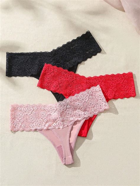 Shein Underwearandsleepwear Basics Sexy Lace Multi Colored Women Thong