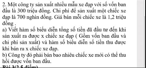 Solved Má™t CÃ´ng Ty Sáº£n Xuáº¥t Nhiá U Máº«u Xe Ä‘áº¡p Vá›i Vá‘n