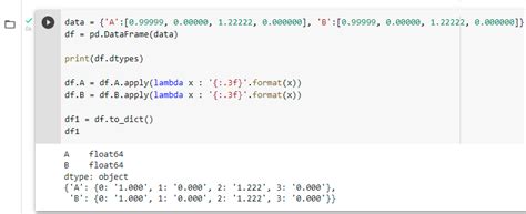 python dataframe to dictionary without loosing decimal digits after