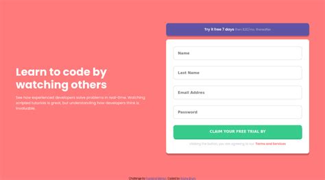 frontend mentor sign up form using css grid flexbox html5 and js