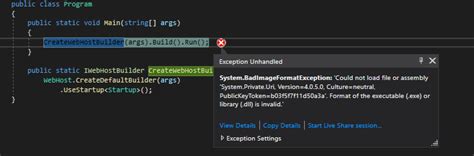 c system private uri system badimageformatexception stack overflow