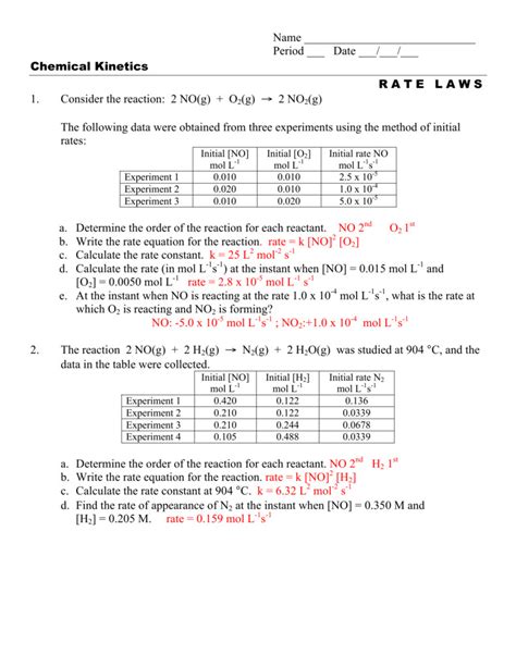 Chemistry Reaction Rates Worksheet Wildseasonthegame — Db