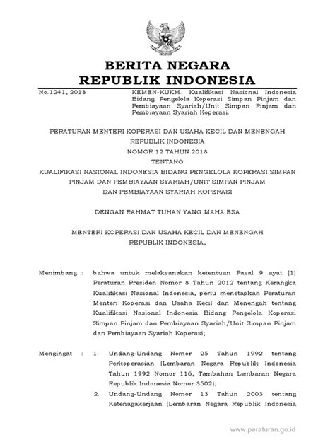 Kkni 2018 012 Permenkopukm Kualifikasi Pengelola Koperasi Simpan Pinjam