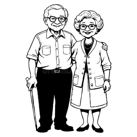 Grandma And Grandpa Fictional Characters Black And White Cartoon