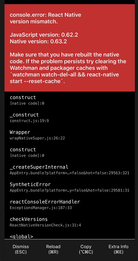 [sdk 39] console error react native version mismatch js version 0 62