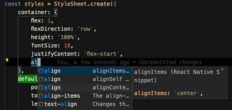 vscode react native style autocomplete