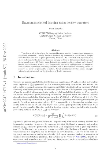 Bayesian Statistical Learning Using Density Operators Deepai