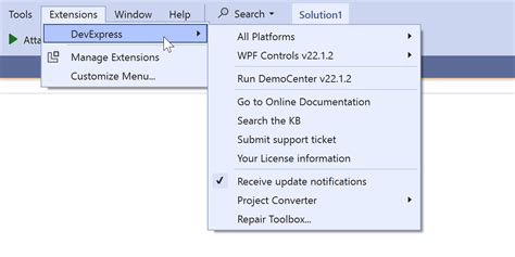 menu entries wpf controls devexpress documentation