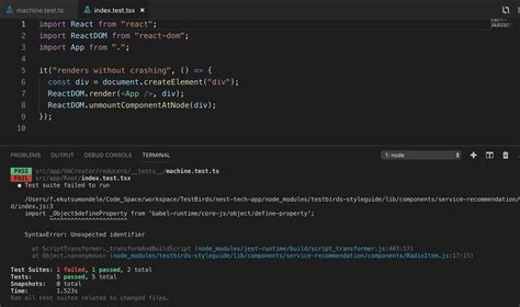 reactjs error in a basic jest unit test unexpected identifier