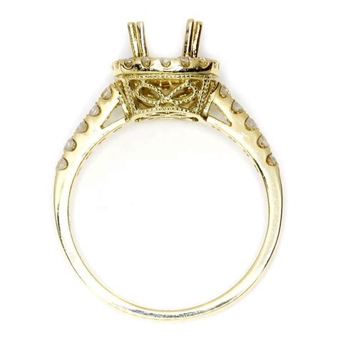 Round Diamond Halo Semi Mount Engagement Ring Setting 14k Yellow Gold