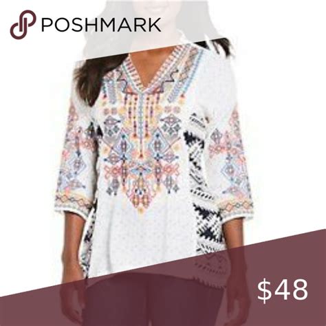 John Mark V Neckline 3 4 Length Sleeves Tunics Top Tunic Tops Length