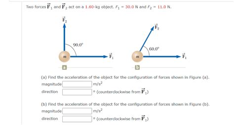 Solved Two Forces F And F Act On A 1 60 Kg Object F1