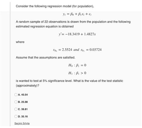 Solved Consider The Following Regression Model For