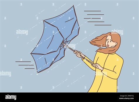 Scared Young Woman With Umbrella In Rain Outdoors Unhappy Terrified