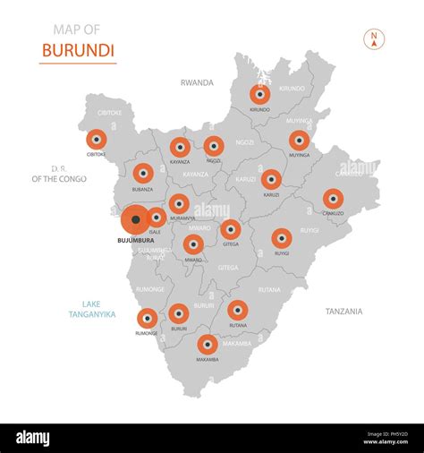 Stylized Vector Burundi Map Showing Big Cities Capital Bujumbura