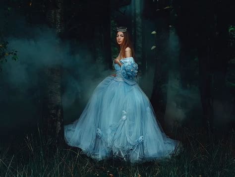 Hd Wallpaper Womens Blue Off Shoulder Long Gown Forest Girl Smoke