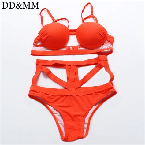 Ddandmm Swimwear Sexy Women High Waist Bandage Bikini Set Push Up