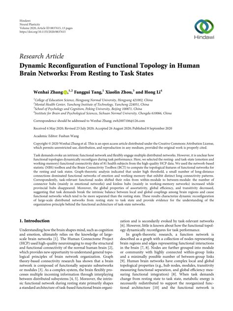 Pdf Dynamic Reconfiguration Of Functional Topology In Human Brain