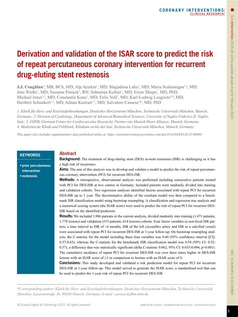Pdf Derivation And Validation Of The Isar Score To Predict The Risk