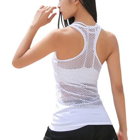 Women New Sleeveless Yoga Shirts Exercise Tops Mesh Hollow Out