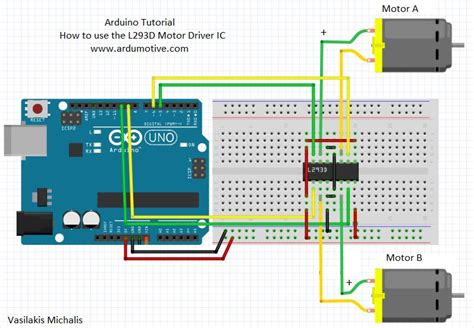 how to use the l293d motor driver ic ardumotive arduino greek playground