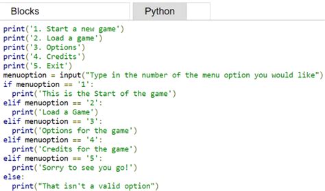 how do i make a menu system in python blocks computer scienced