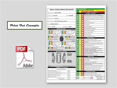 Visual Vehicle Inspection Report Fillable Pdf Multi Point Etsy