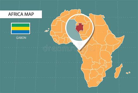 Gabon Map Showing Country Highlighted In Green Color With Rest Of