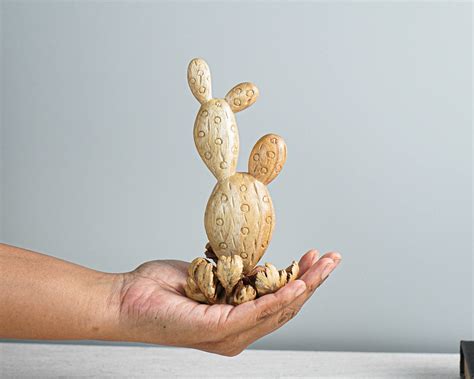 Wooden Cactus Sculpture 6 5 Statue Succulent Plant Etsy