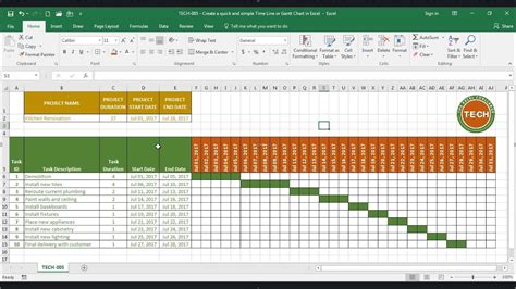 tech 005 create a quick and simple time line gantt chart in excel
