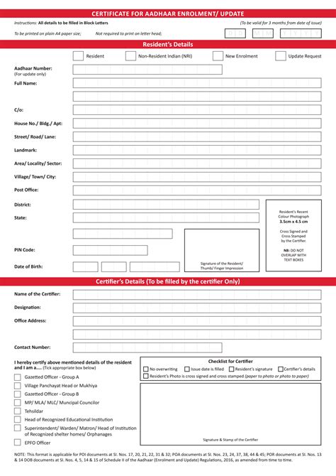 Latest Certificate Format For Aadhaar Update Or Enrolment Pdf