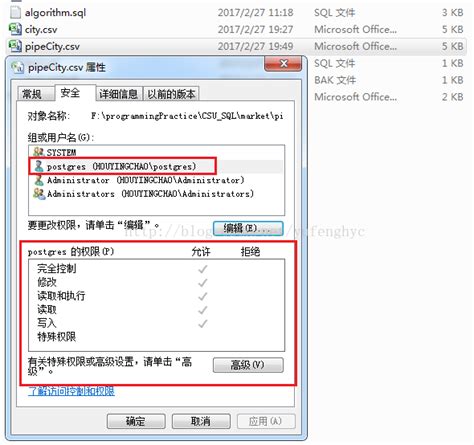 windows中postgresql的文件权限error could not open file for reading