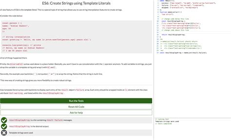 create strings using template literals conflicting messages