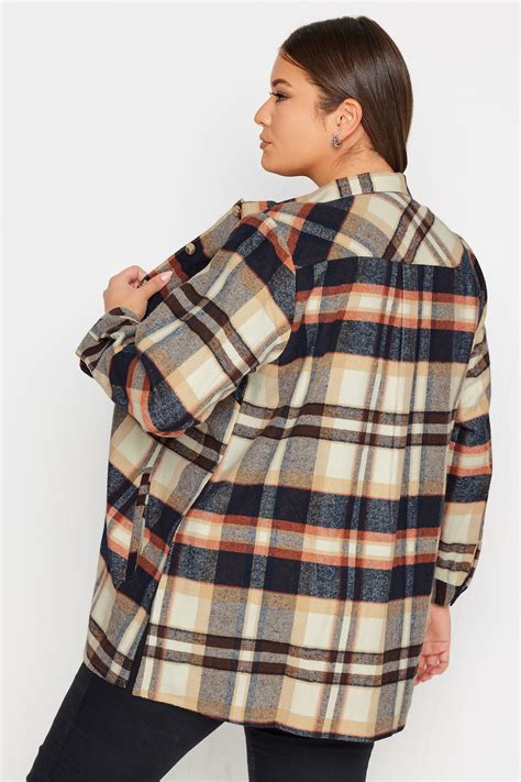 Yours Plus Size Beige Brown Check Print Shacket Yours Clothing