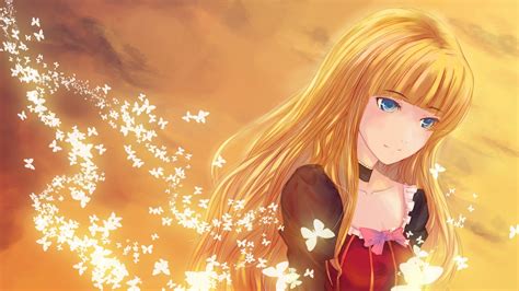 Anime Girls Umineko No Naku Koro Ni Blonde Blue Eyes Long Hair